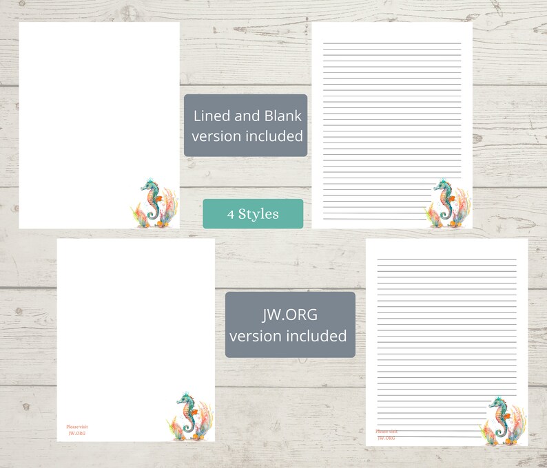 Watercolor Ocean Animals JW Writing Paper – Lined & Unlined (digital ...
