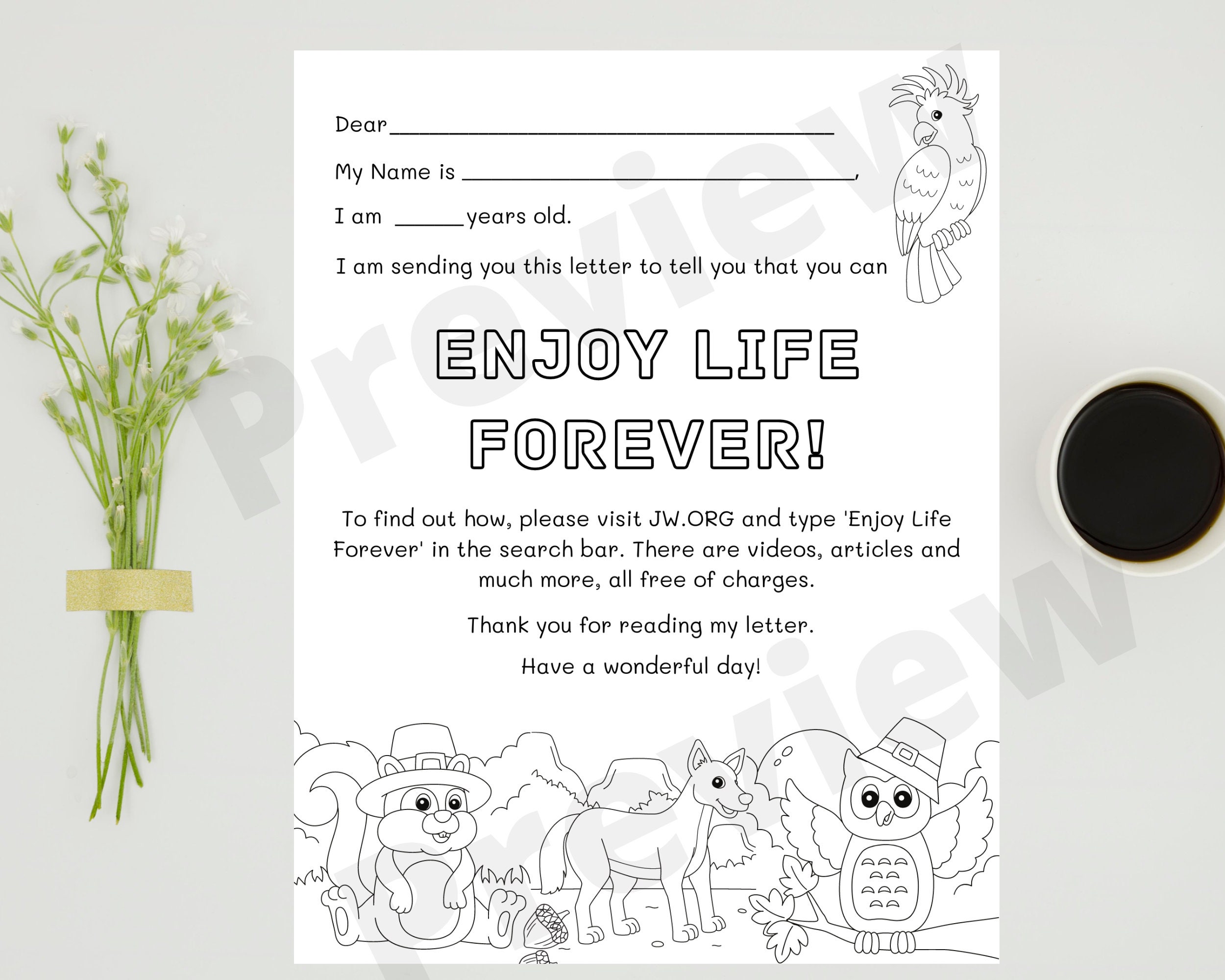 JW Enjoy Life Forever Letter Writing Paper, Kids Coloring Pages ...