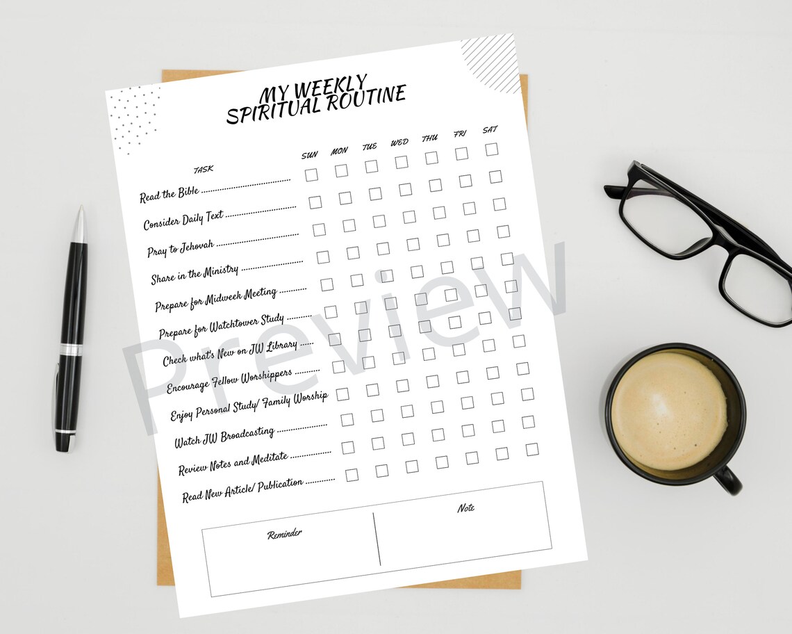 JW Weekly Spiritual Routine Checklist JW Spiritual Goal - Etsy