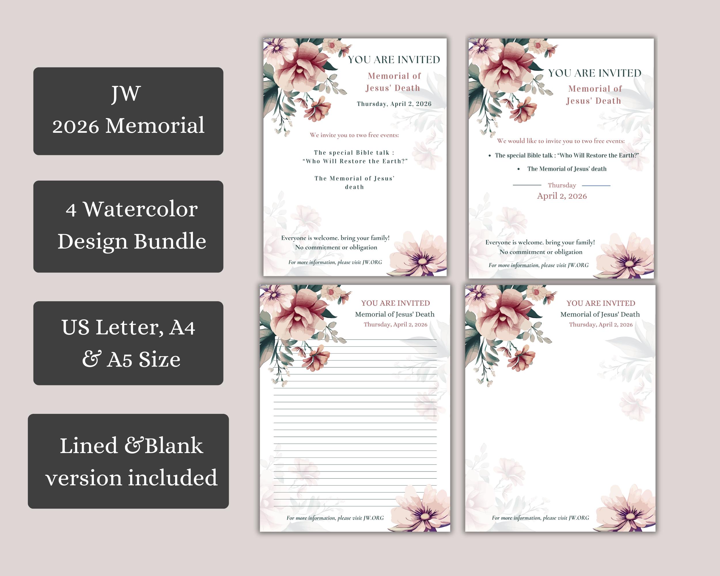 JW 2026 Memorial of Jesus' Death Invitation Special Talk, Letter ...