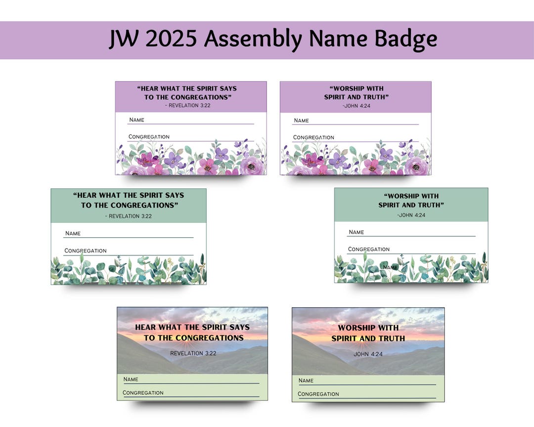 JW 2025 Assembly Name Badges, Watercolor Floral Designs (digital ...