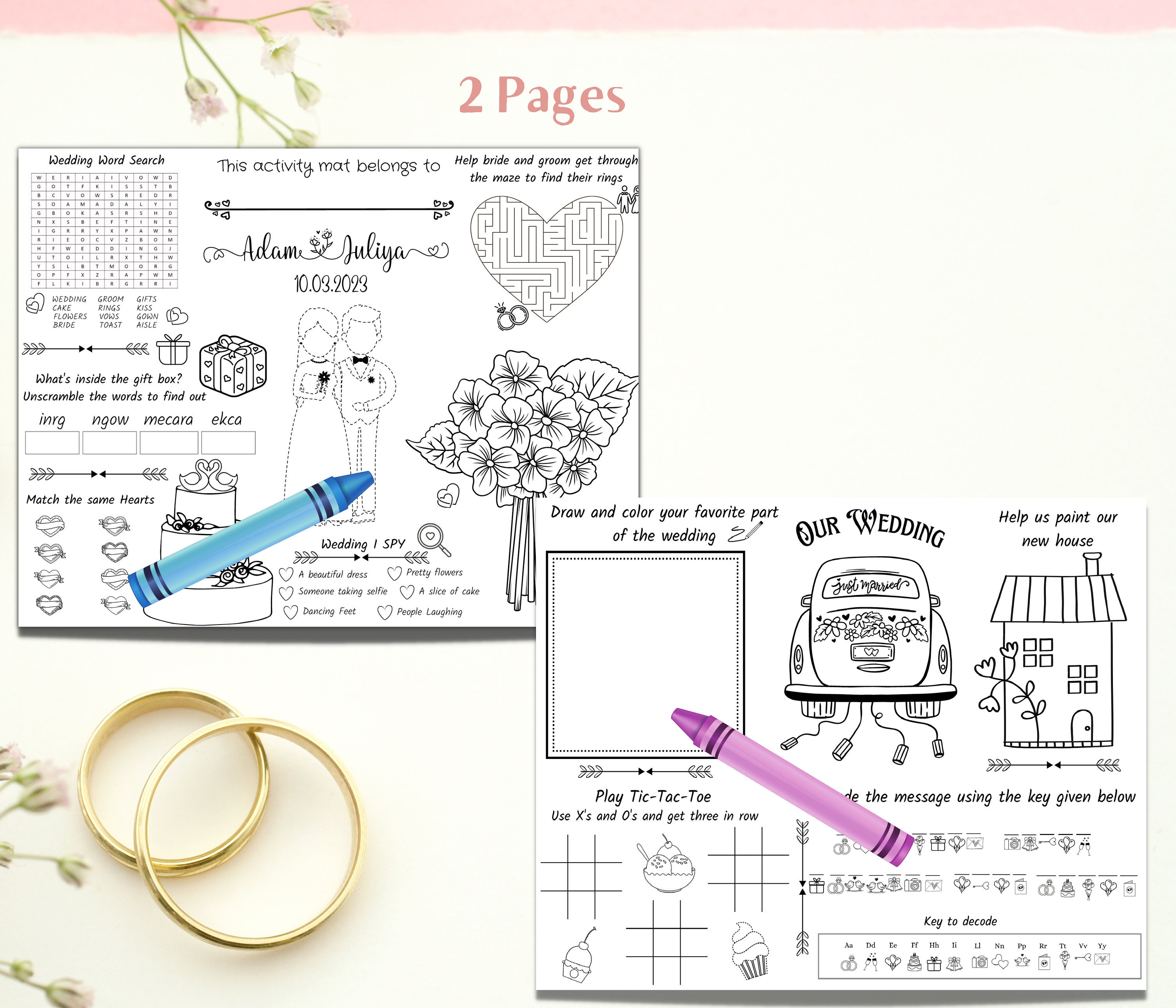 Personalized Wedding Activity Coloring Placemat Reception - Etsy