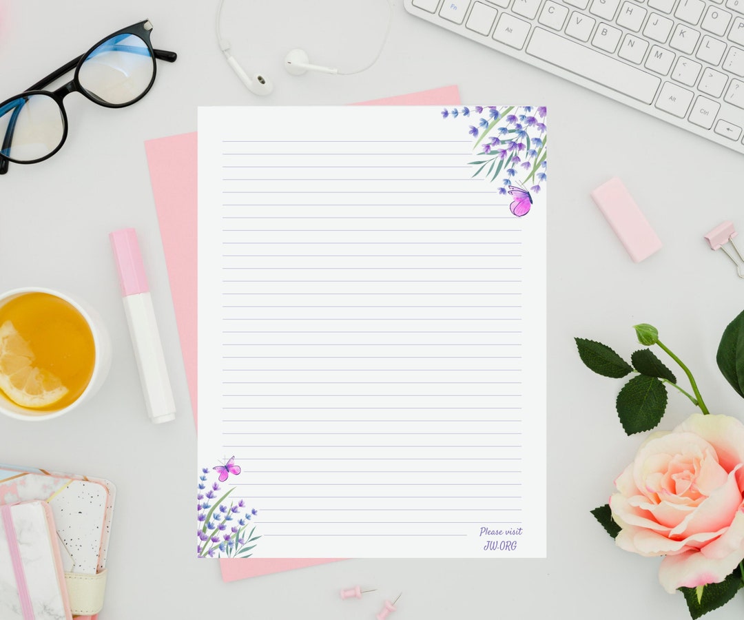 JW Purple Floral Letter Writing Paper, Butterfly Print (digital ...