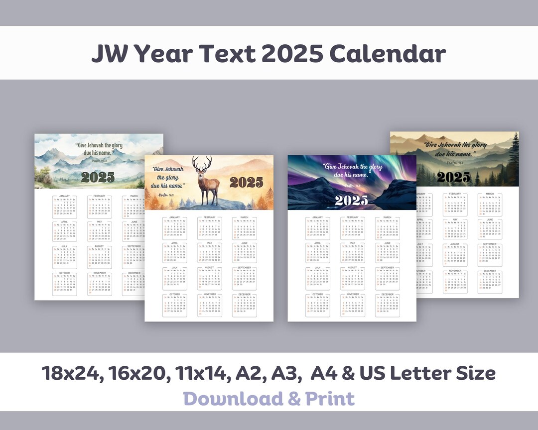 JW 2025 Year Text Calendar Printable | 4 Design Bundle With Psalm 96:8 ...