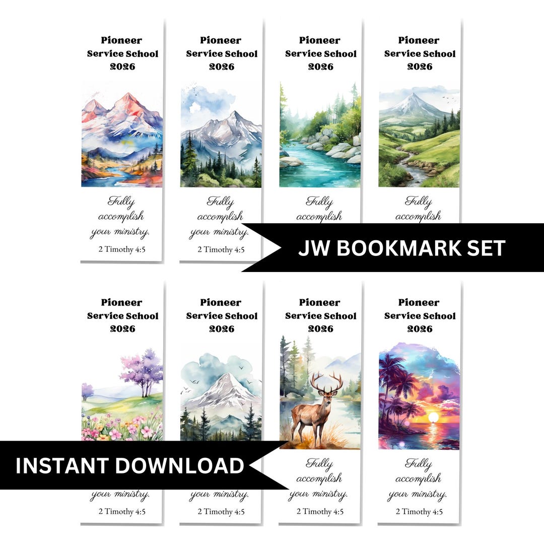 JW Pioneer Bookmark Set Printable, 8 Scripture Bookmarks, Ministry Gift ...