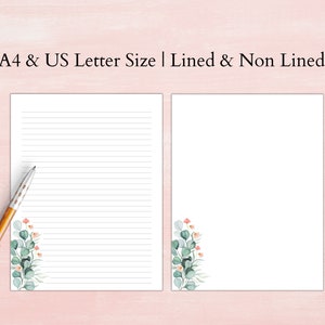 Botanical Printable Stationery Paper, Minimalist Writing Paper, Boho ...