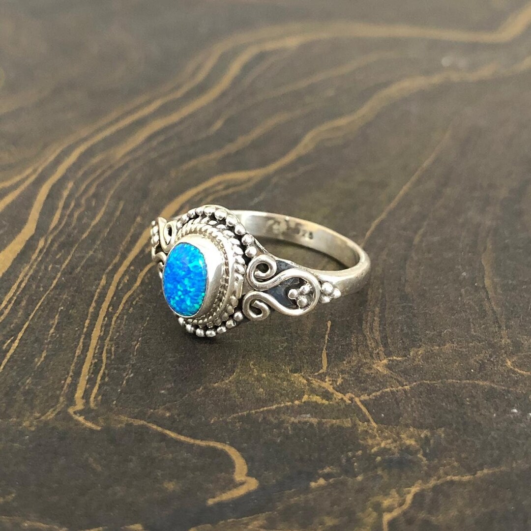 Natural Blue Opal Silver Ring Solid Silver Ring 925 Sterling - Etsy