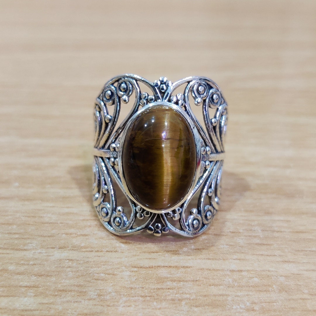 Natural Tiger Eye Ring, 925 Silver Ring, Handmade Ring Gemstone Ring ...