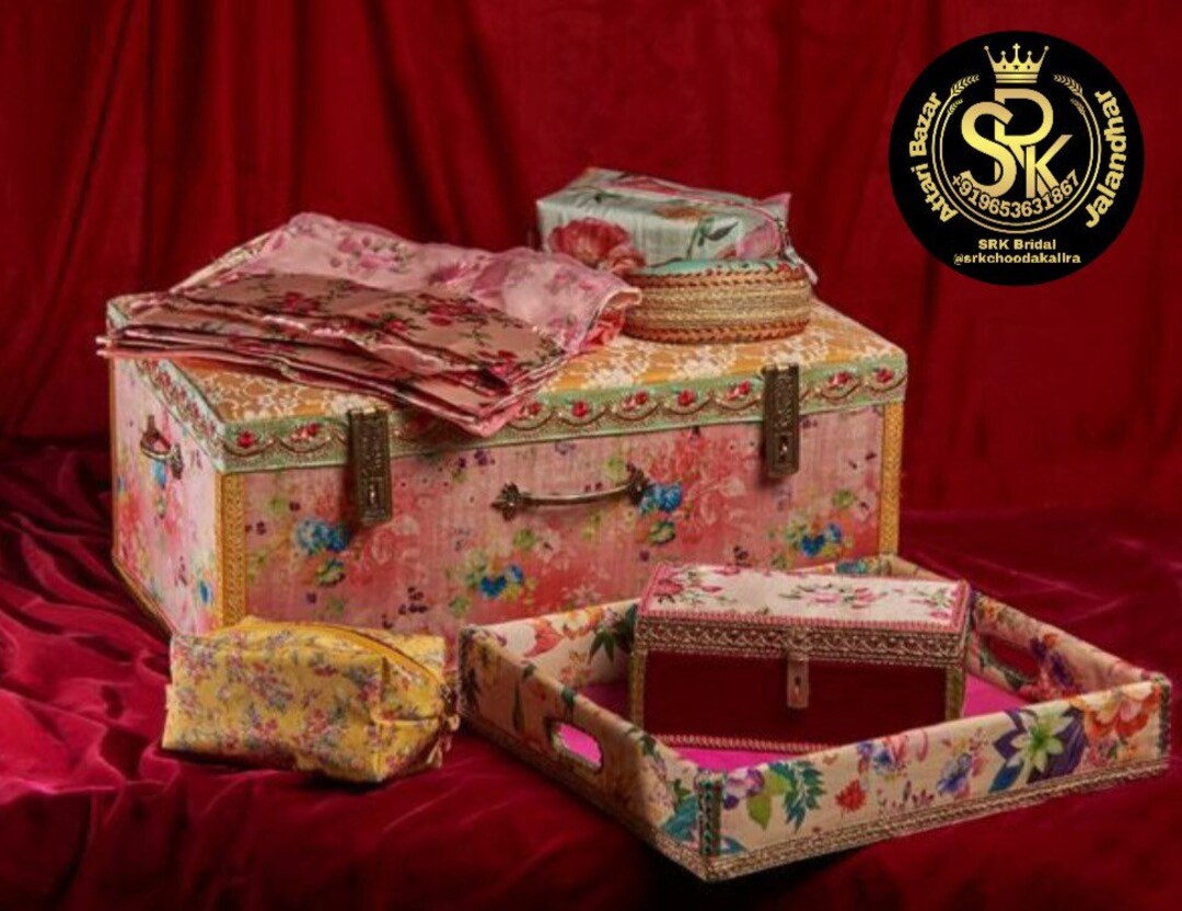 Wedding Trunks in Rich Red Art Slik With Mithi Box , Jewellery Box ...