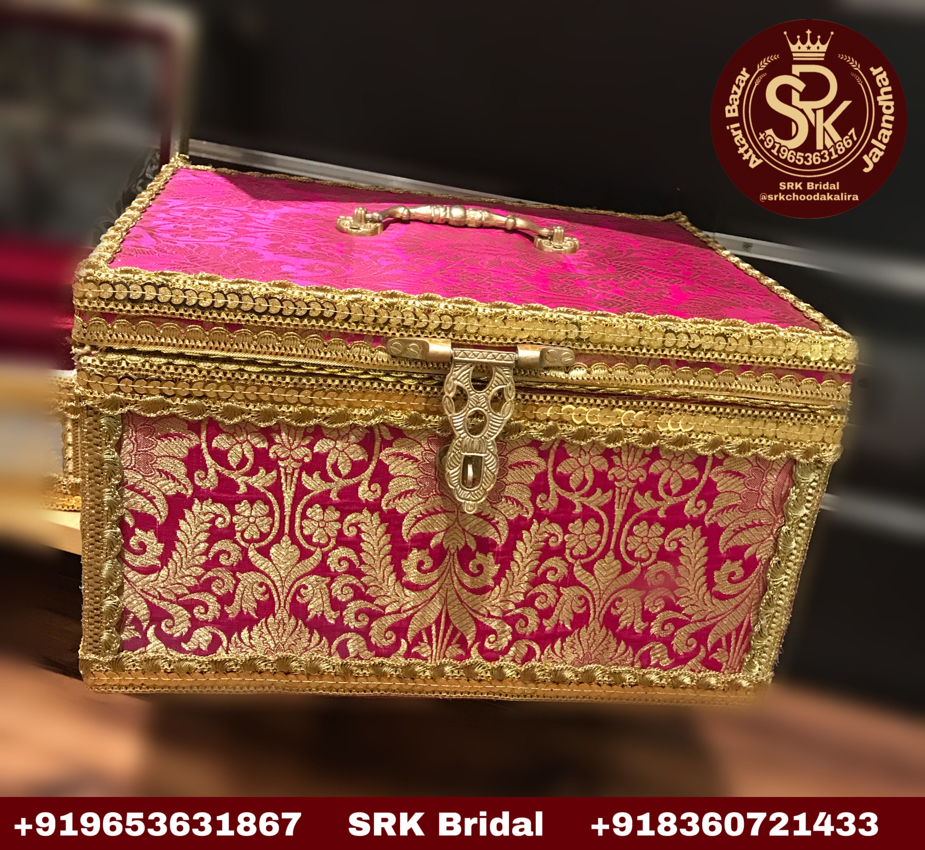 Rich Silk Red Brocket Trousseau Trunk With Chooda, Kaleera Box Wedding ...