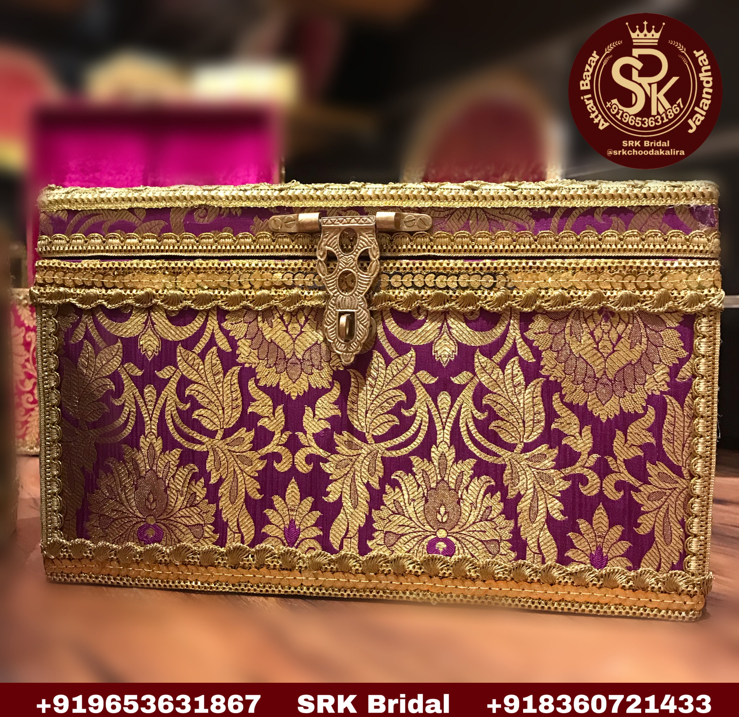Rich Silk Red Brocket Trousseau Trunk With Chooda, Kaleera Box Wedding ...