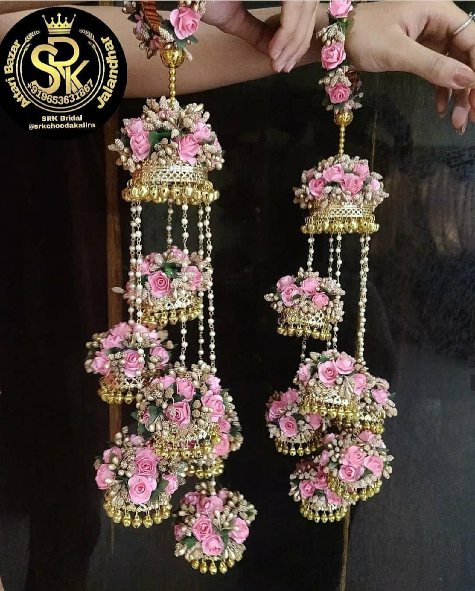 Bridal Kaleera in Pink Colour Flower With Golden Green and - Etsy UK