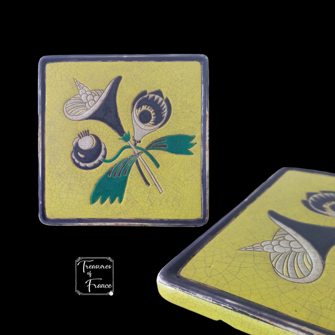 Primavera Longwy Rare Glazed Calla Lillies Crackled Ceramic Trivet ...