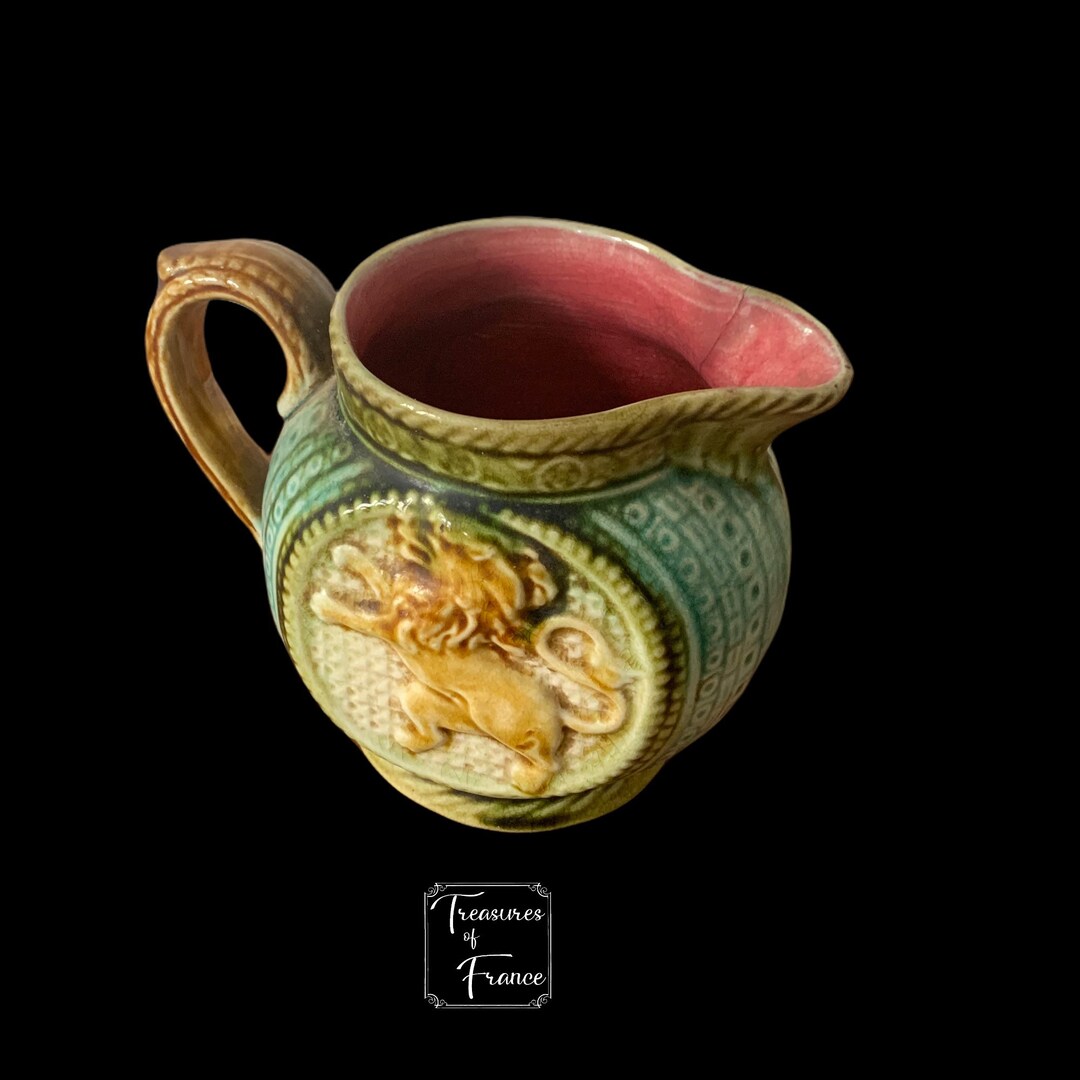 Antique Small Jug Lion Pitcher French Frie Onnaing Faience Majolica ...