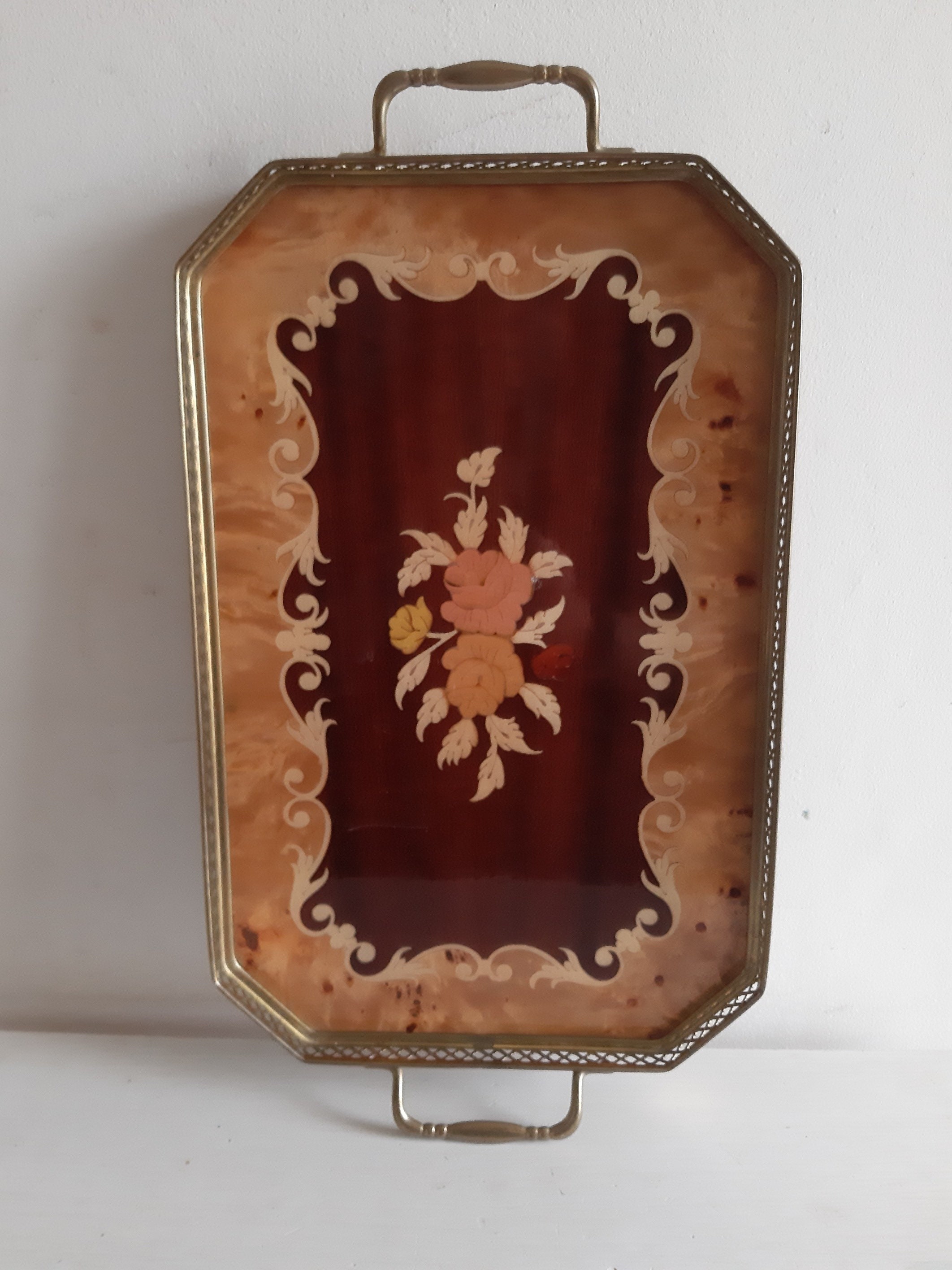 Vintage Classic Italian Wooden And Brass With Marquetry Inlay | Etsy