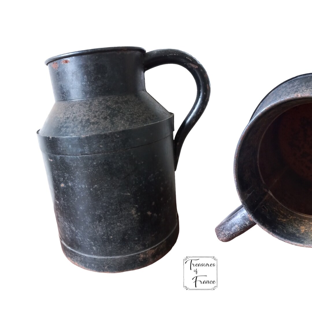 Antique Primitive Black Milk Jug Farm Rusty Steel Jug Farmhouse Decor ...