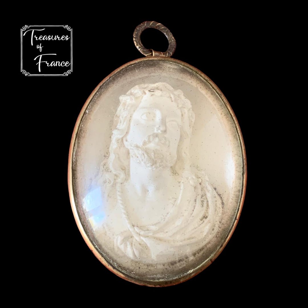 Antique Reliquary Religious Shrine Ex Voto Plaster Head Jesus Christ ...