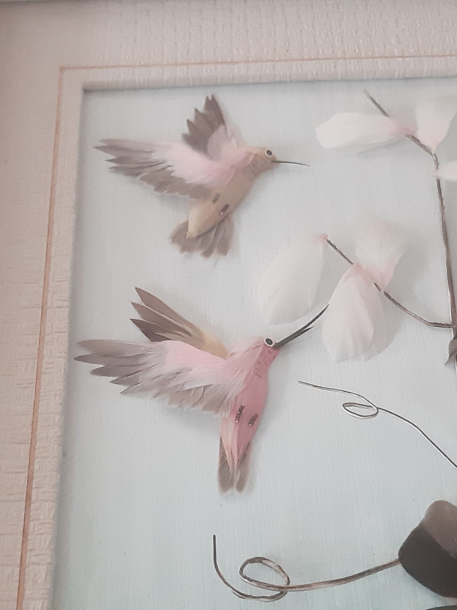 Vintage Feather Hummingbird Textile Art Picture Frame (circa 1970's) - Etsy