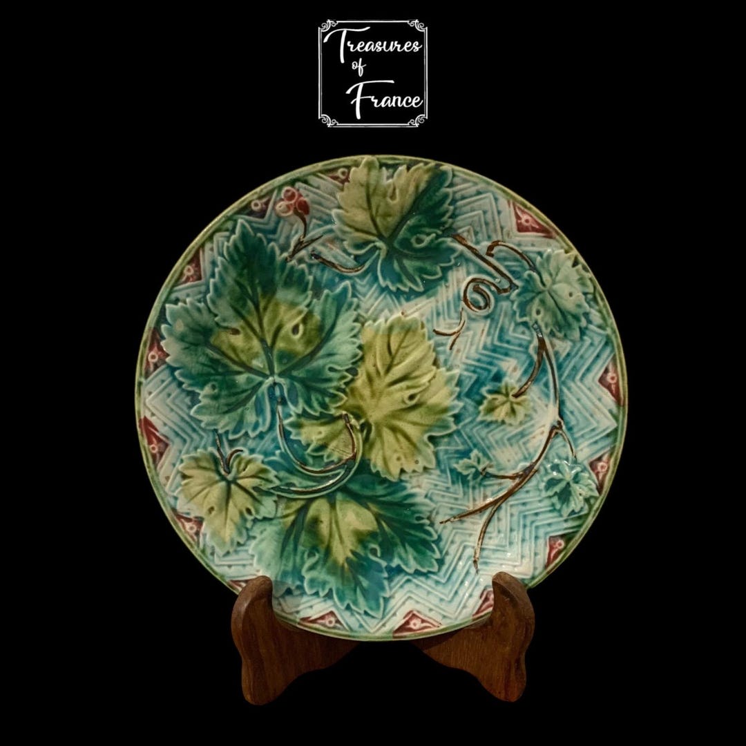 Antique French Faience Majolica Vine Leaves Green Hues Colors Onnaing ...