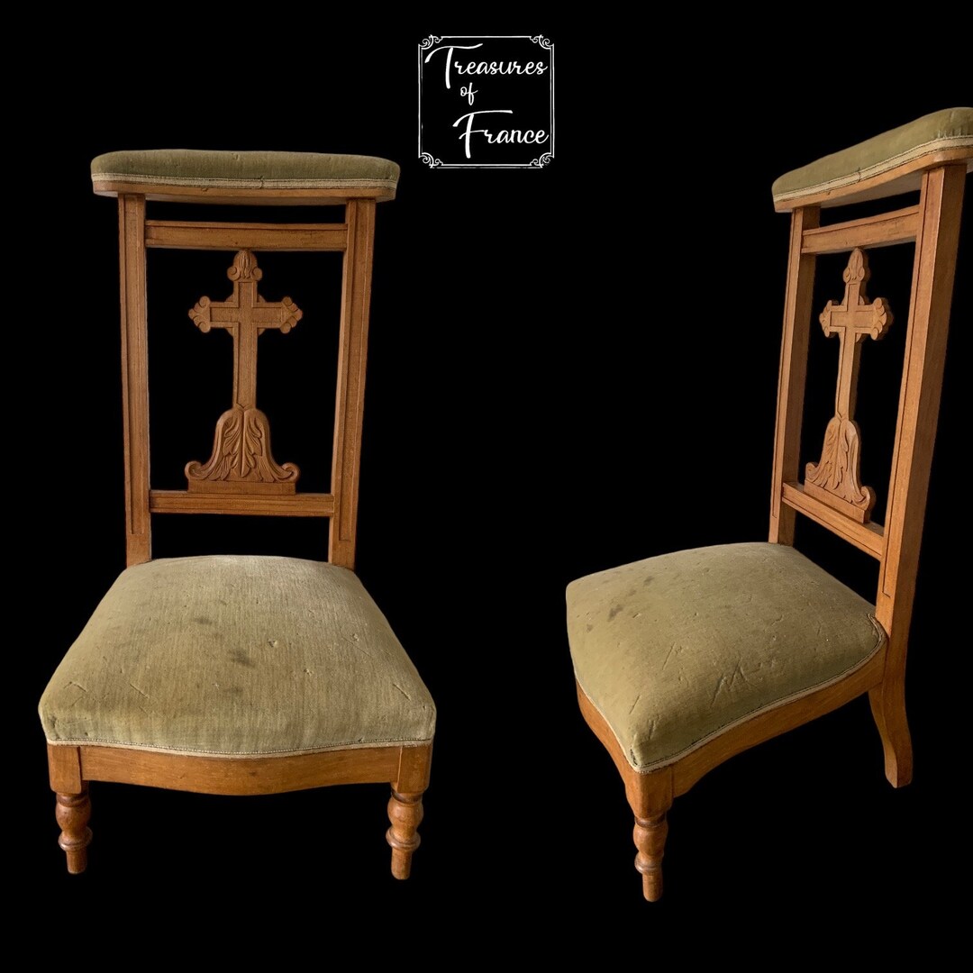 Vintage French Prayer Chair Prie Dieu Wooden Carved Cross Kneeling ...