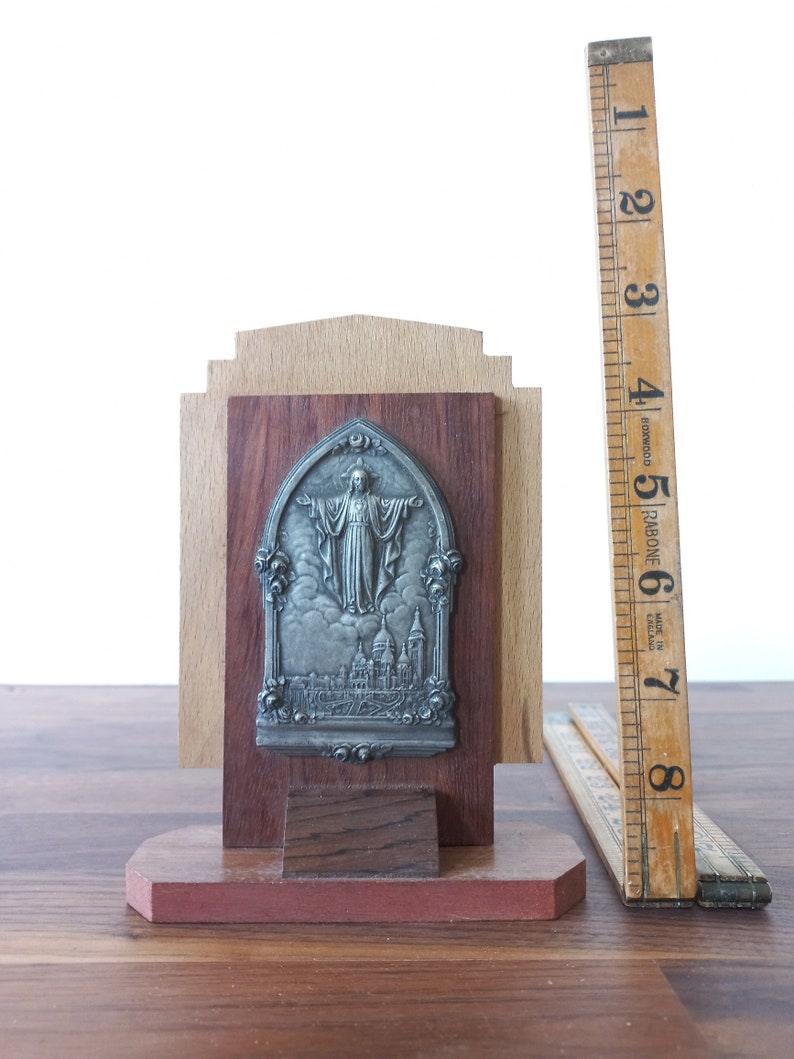 Vintage Jesus Christ Sacred Heart Artefact Embossed Metal Patina Plaque ...
