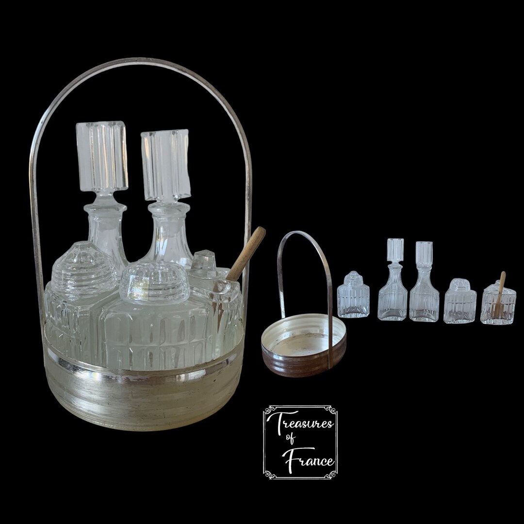 Vintage Condiments Set Vinegar Oil Salt and Pepper Mustard Dispenser ...