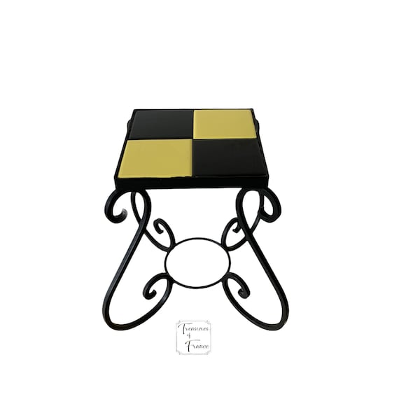 Vintage French Wrought Iron Small Stand With Top Tiled Yellow - Etsy