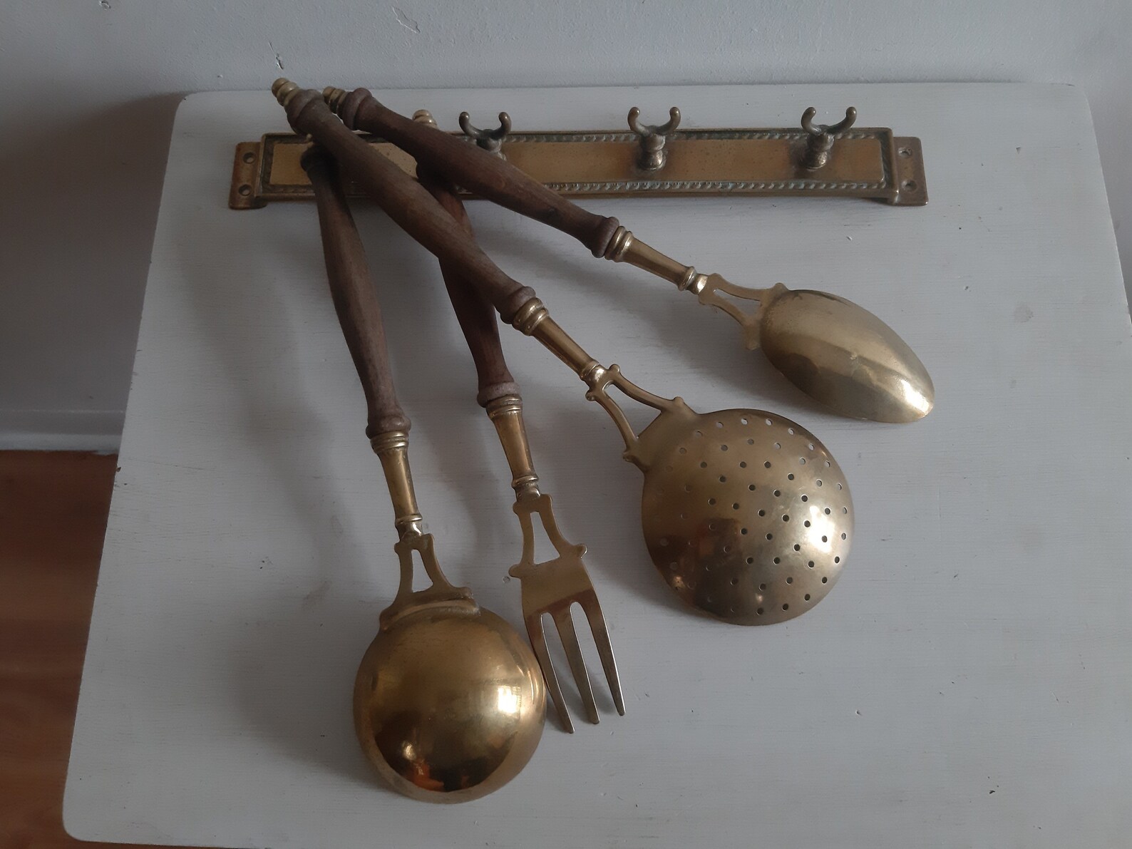 Vintage Brass Kitchen Utensils Rack Wall Mounted Rack Brass | Etsy