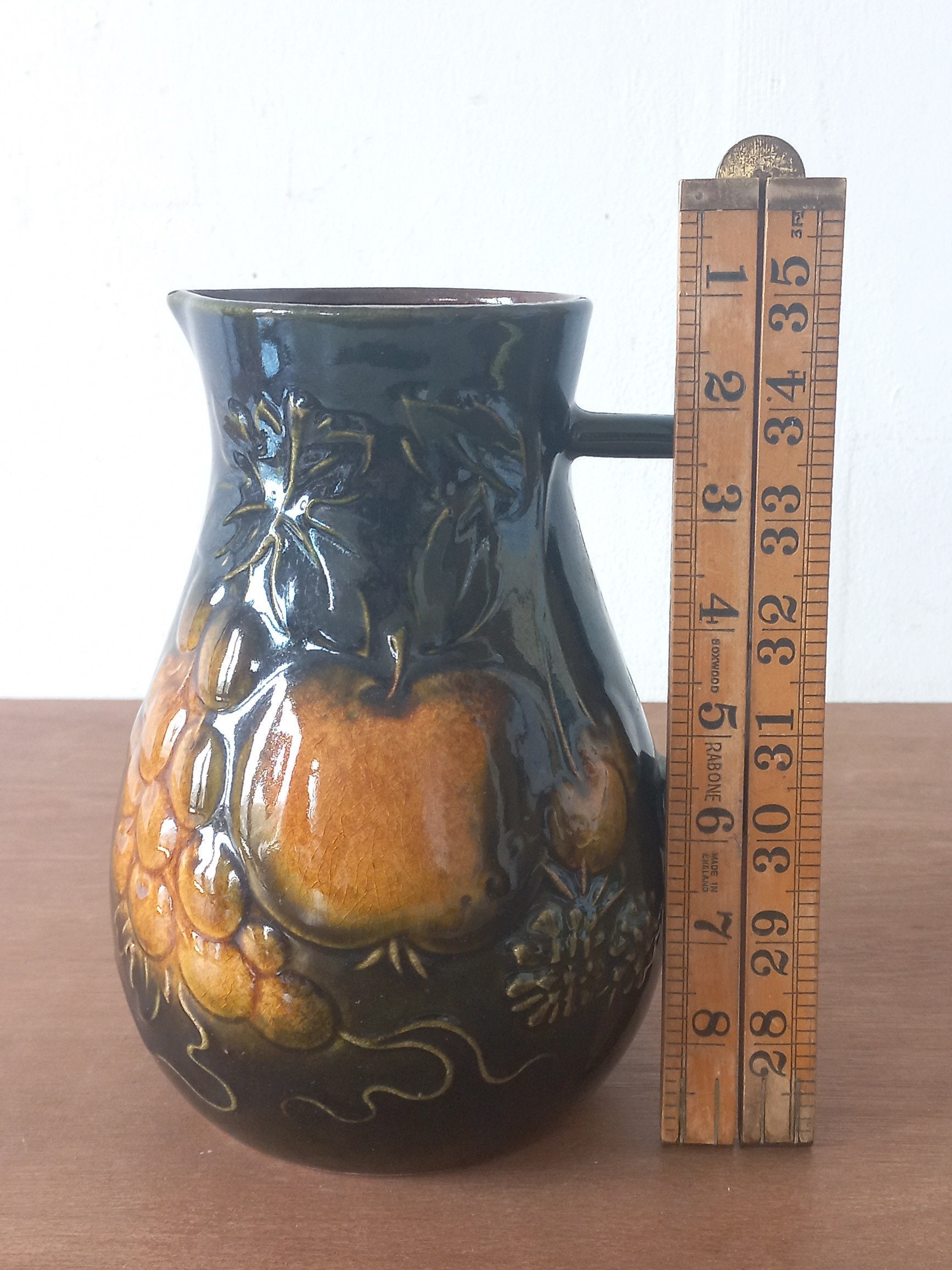 West Germany 479-20 Stoneware Pitcher Mid Century Brown and Yellow ...