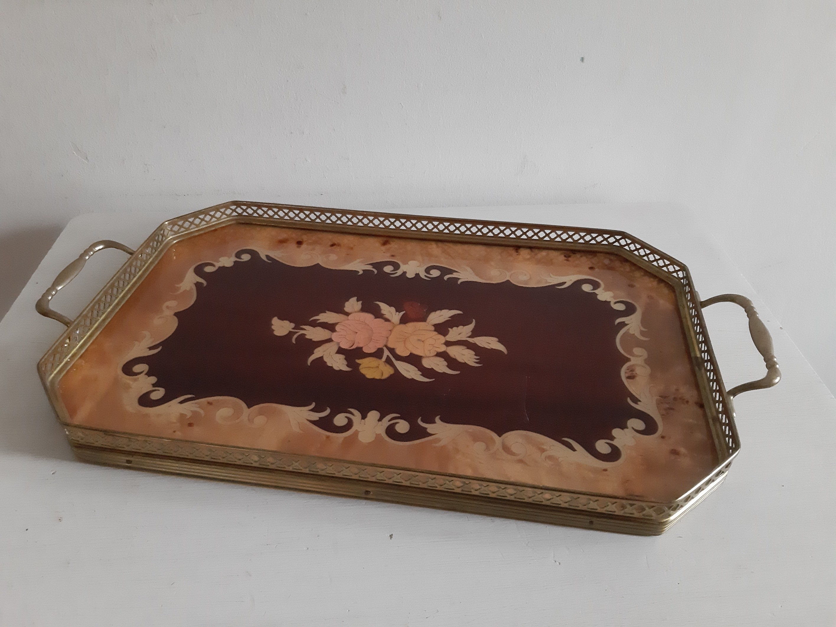 Vintage Classic Italian Wooden And Brass With Marquetry Inlay | Etsy