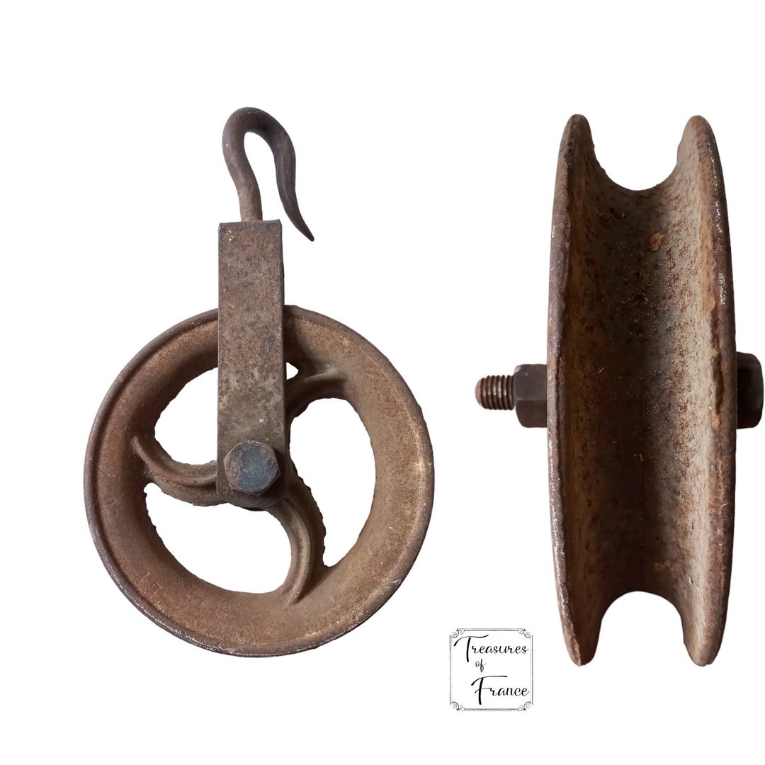 Antique Rustic Pulley With Hook Well Farm Barn Industrial Rope Pulley ...