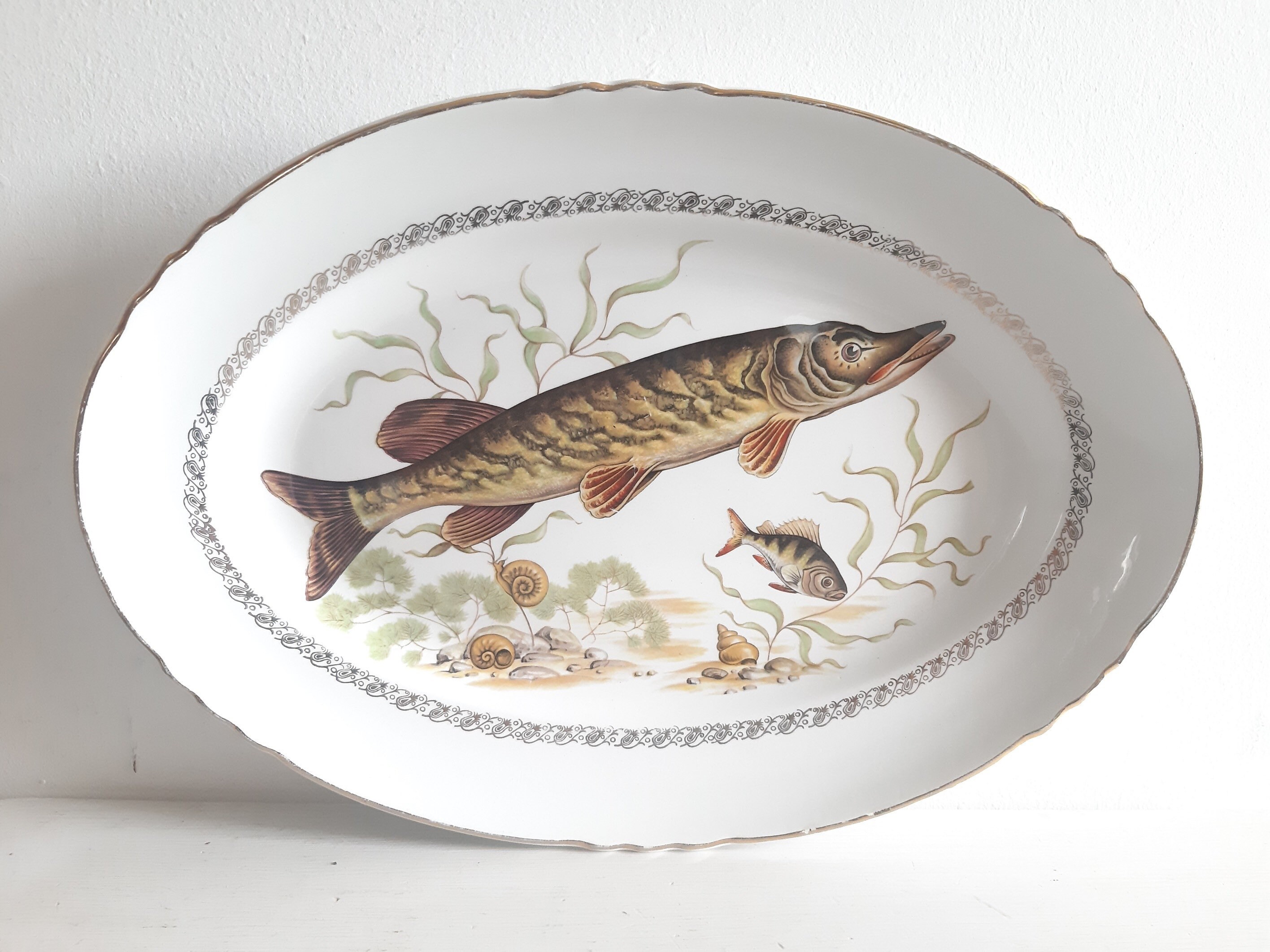 Vintage French Fish Serving Platter With Gilt Edge Oval | Etsy