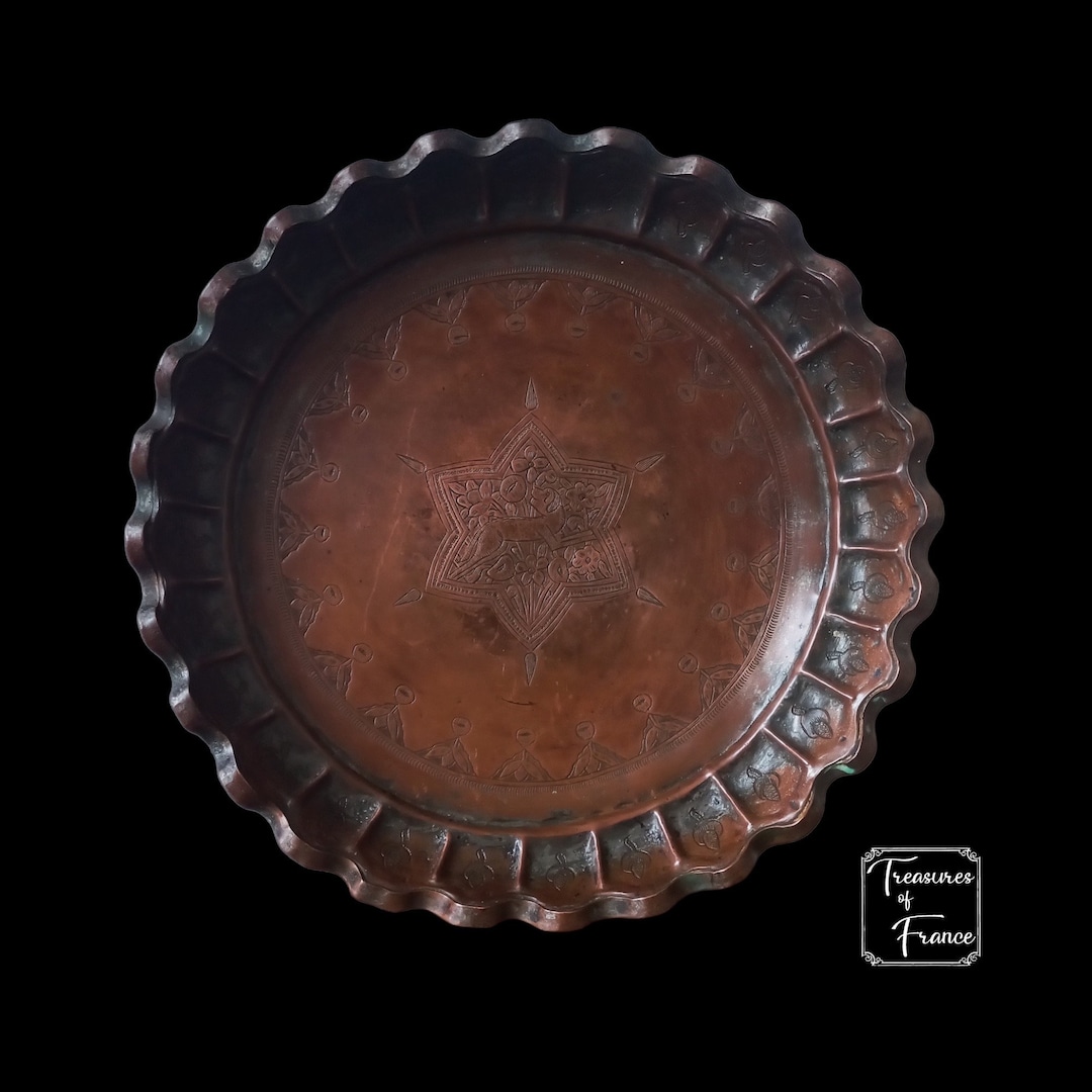 Rare Antique Persian Copper Plate Bowl Decorative Middle Eastern ...
