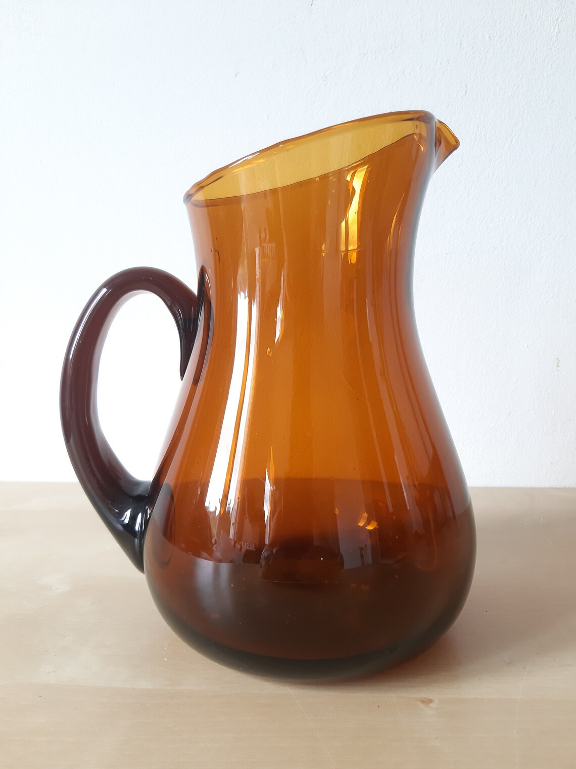 Vintage Blown Glass Pitcher Amber Colored Glass Juice Water | Etsy