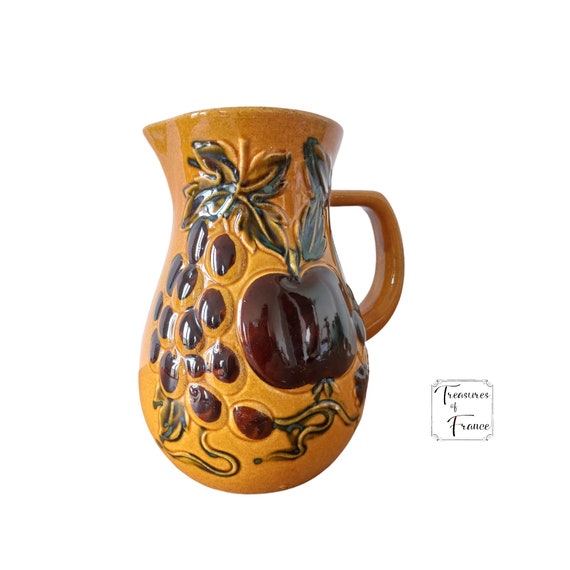 West Germany 479-20 Stoneware Pitcher Mid Century Brown and Yellow ...
