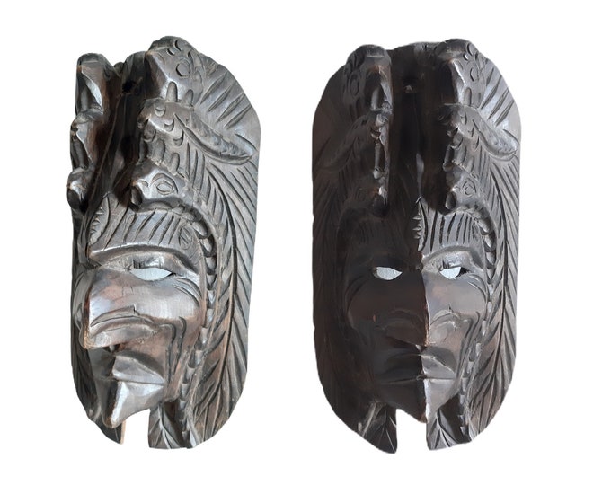 Vintage Pre-columbian Carved Wooden Folk Art Mask Mayan Leader Kukulkan ...