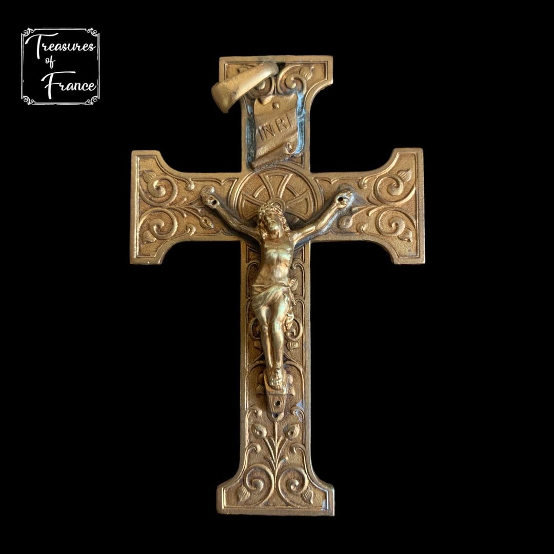 Antique Pectoral Nun Crucifix Antique Gilded Metal Engraving Details ...