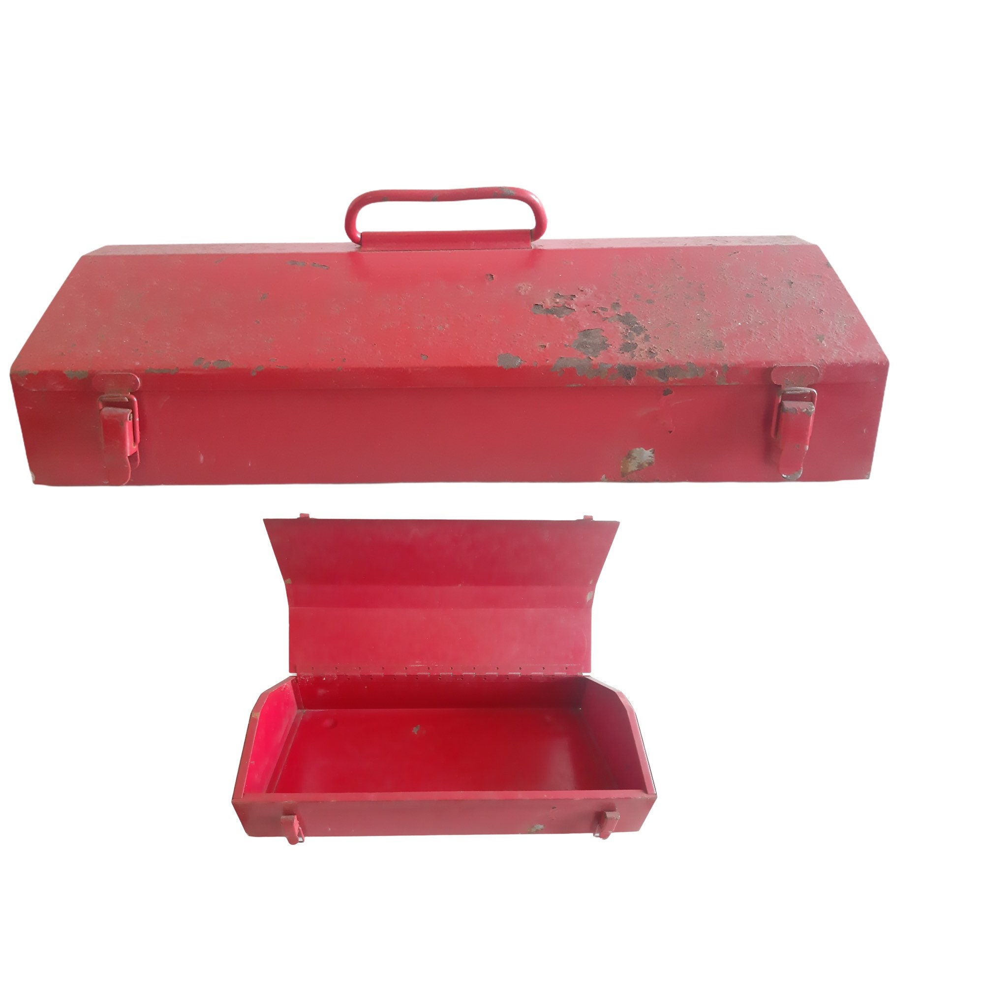 Vintage Red Metal Tool Box Flat Metal Tool Box Chipped Paint | Etsy