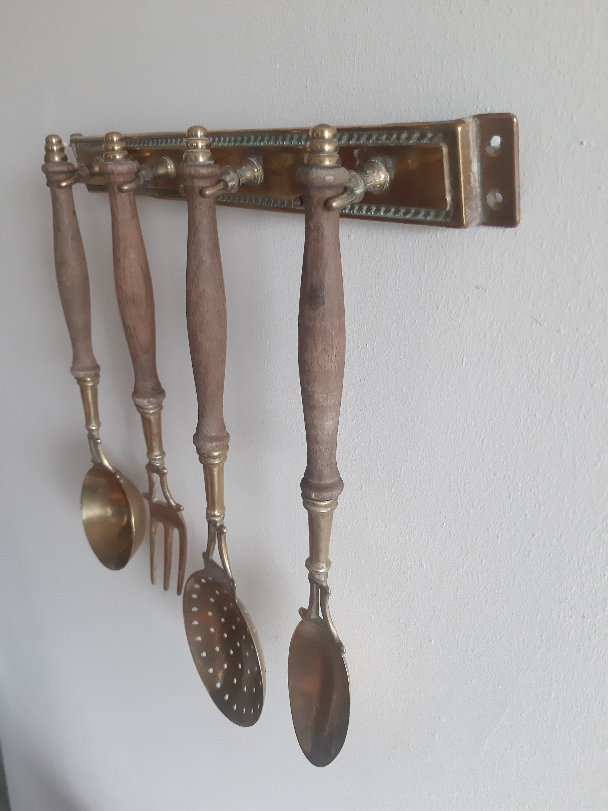 Vintage Brass Kitchen Utensils Rack Wall Mounted Rack Brass | Etsy