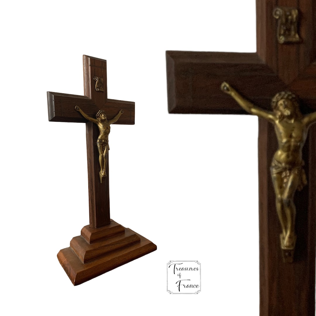 Vintage Wooden Altar Standing Crucifix Christ Catholic Art French ...