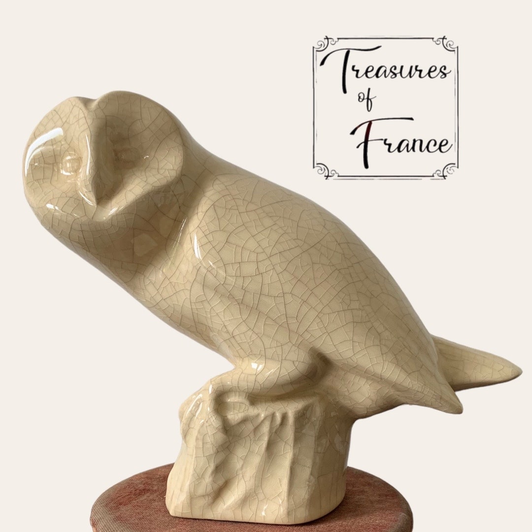 Vintage Rare Owl Statue Made by Le Dauphin France Crackle Glaze Art ...