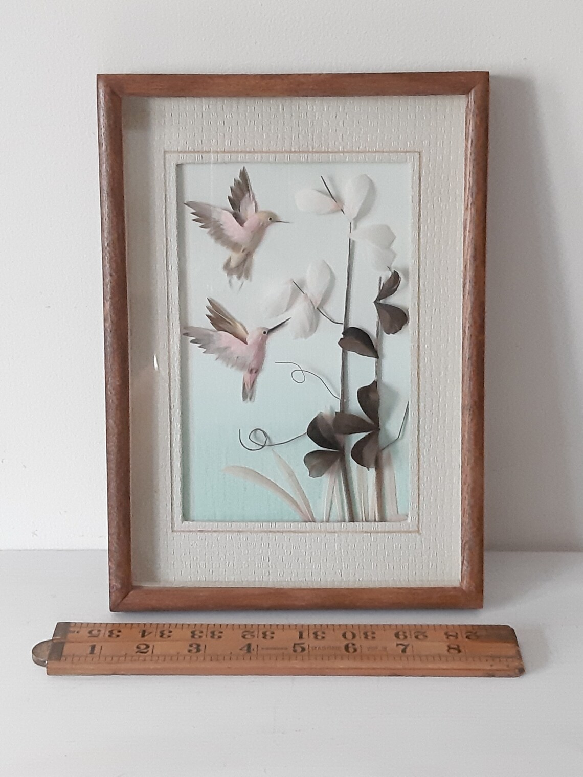 Vintage Feather Hummingbird Textile Art Picture Frame (circa 1970's) - Etsy