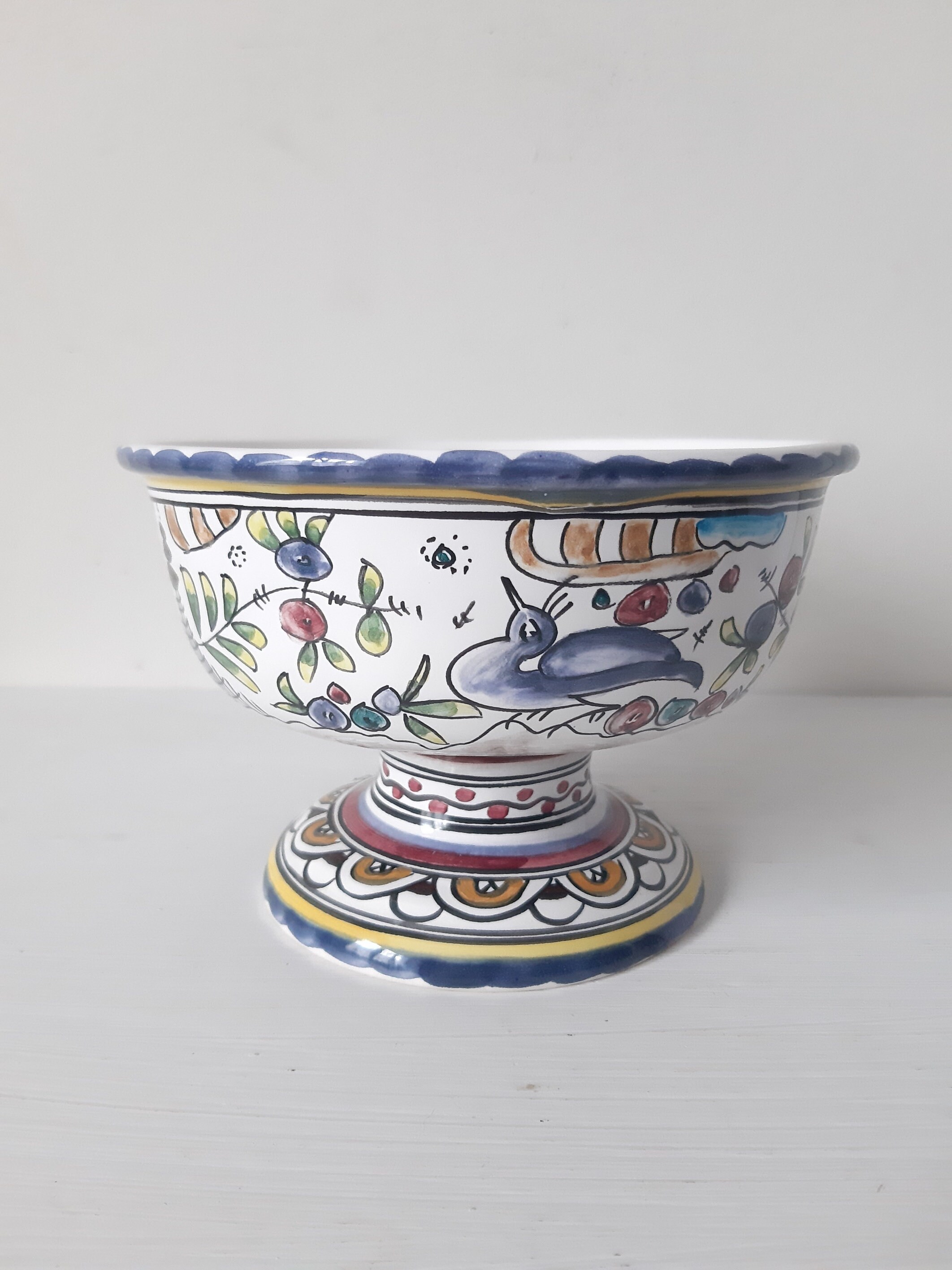 Vintage Portuguese Ceramic Compote Footed Bowl With Fluted | Etsy