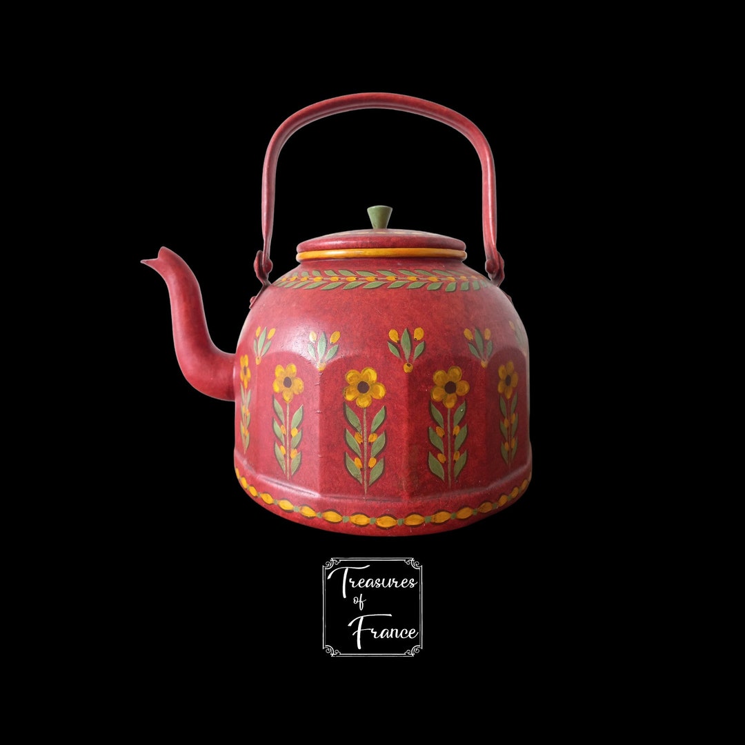 Vintage Bohemian Eclectic Style Kettle Handmade Painted Aluminum Kettle ...