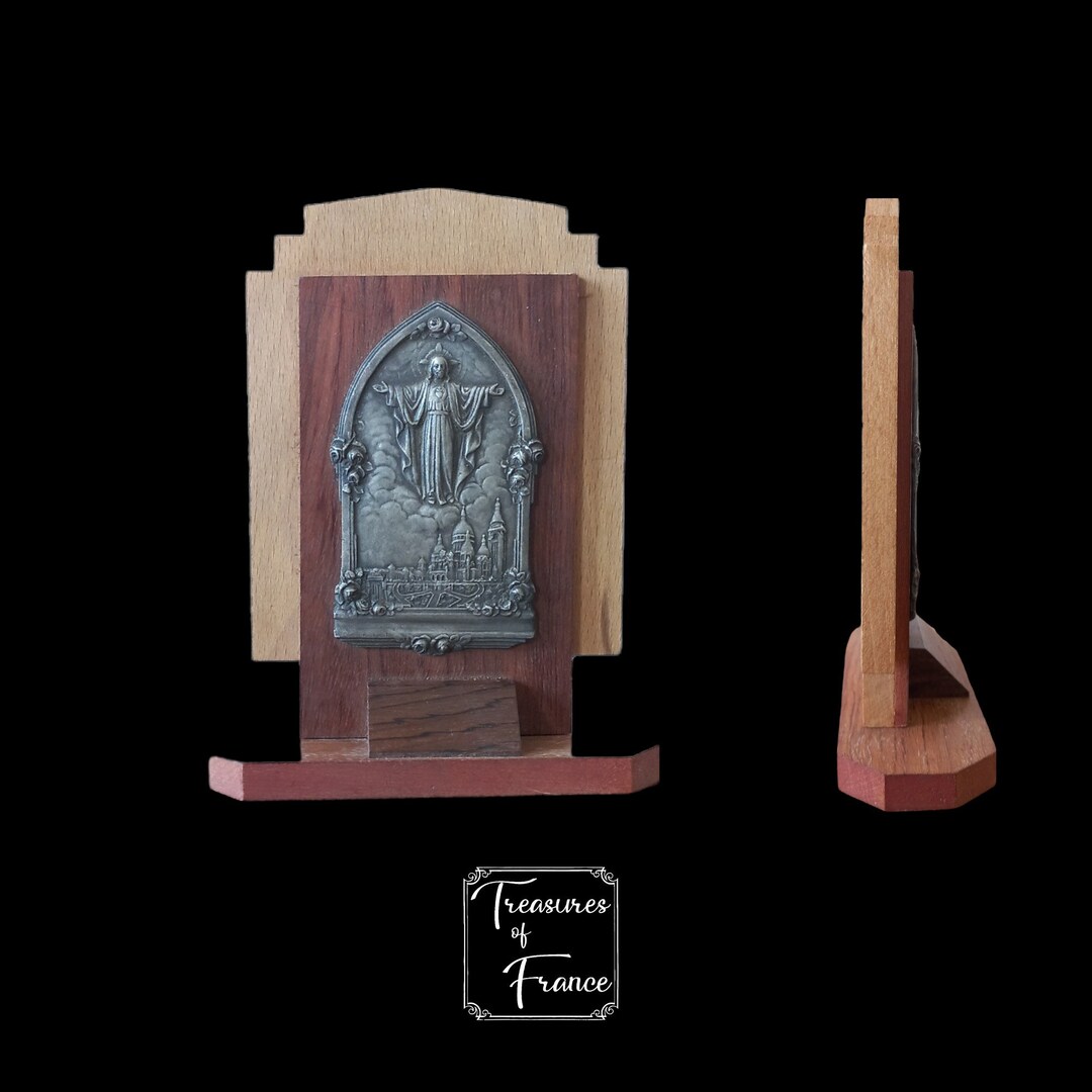 Vintage Jesus Christ Sacred Heart Artefact Embossed Metal Patina Plaque ...