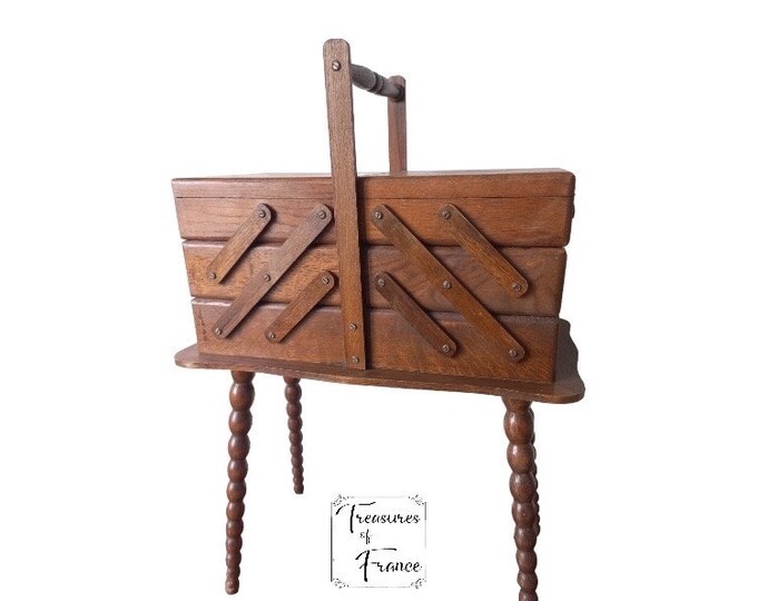 Vintage Wooden Sewing Box Knitting Sewing Craft Storage Box Bobbing ...