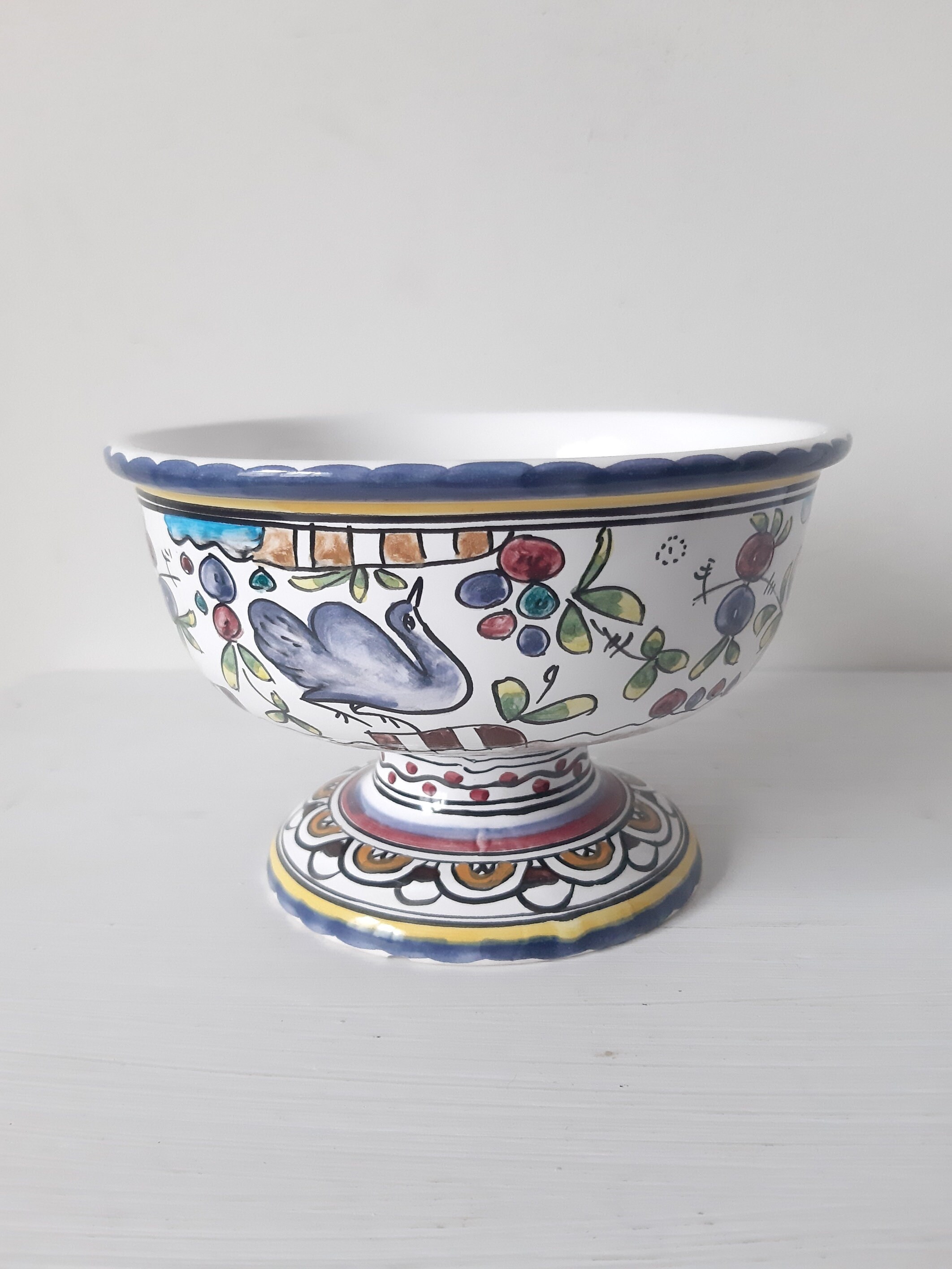 Vintage Portuguese Ceramic Compote Footed Bowl With Fluted | Etsy