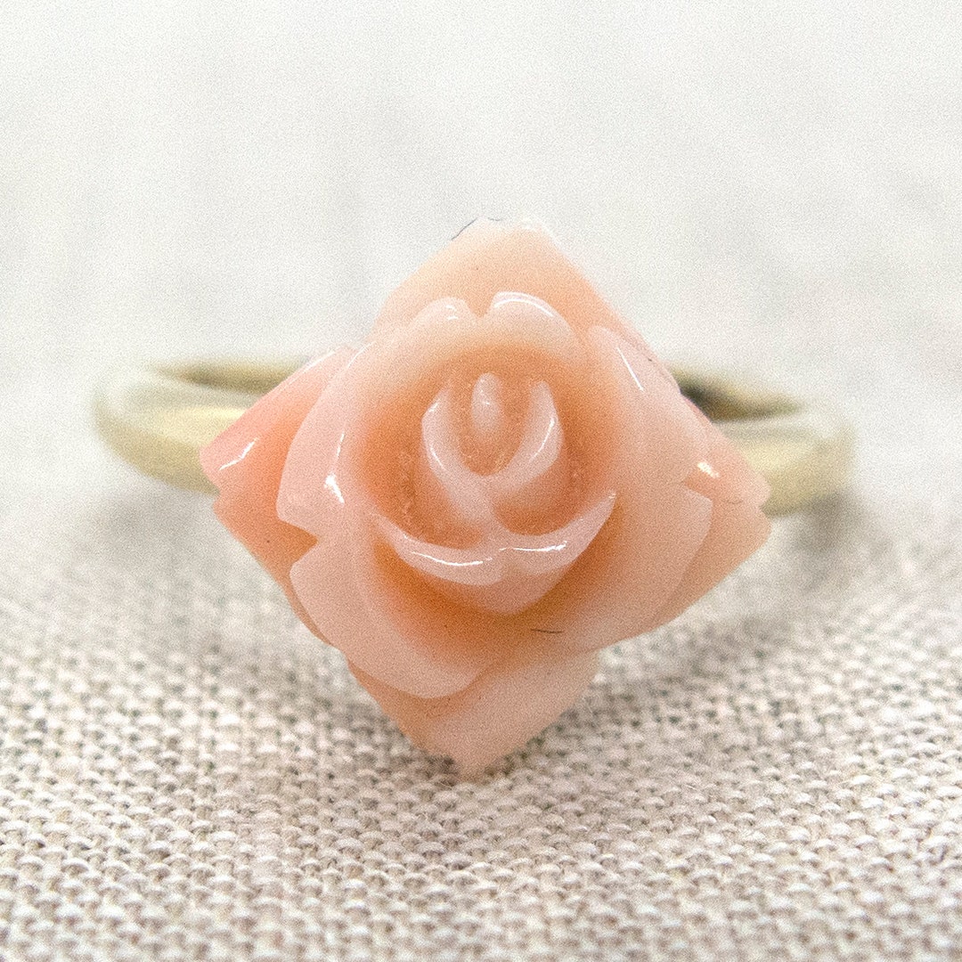 Rose Carved Natural Genuine Precious Deep-sea Pink Coral Ring ...