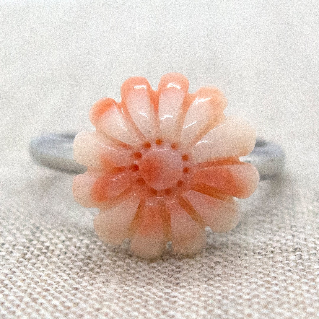 Chrysanthemum Flower Carved • Natural Genuine Precious Deep-sea Pink ...
