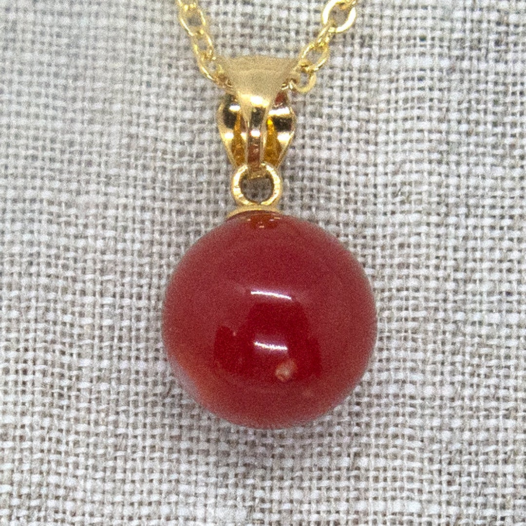 10mm Japanese Red Coral Ball Natural Genuine Red Coral K18 Gold Pendant ...